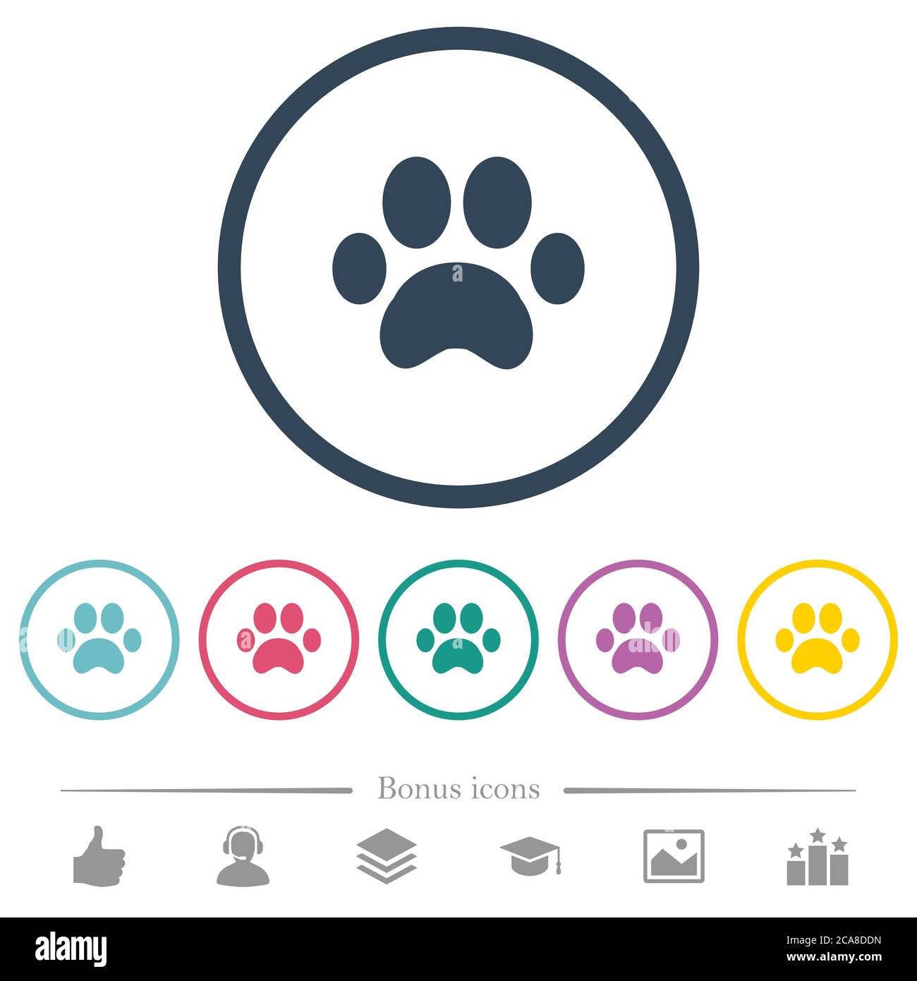 Paw prints flat color icons in round outlines. 6 bonus icons included Stock Vector Image & Art ...