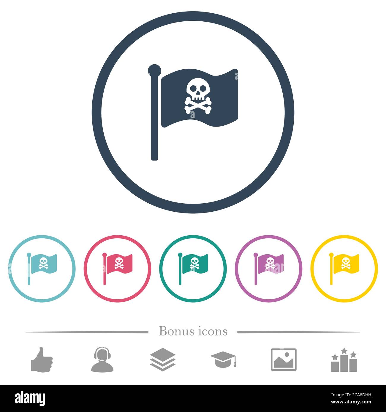 Pirate flag flat color icons in round outlines. 6 bonus icons included ...