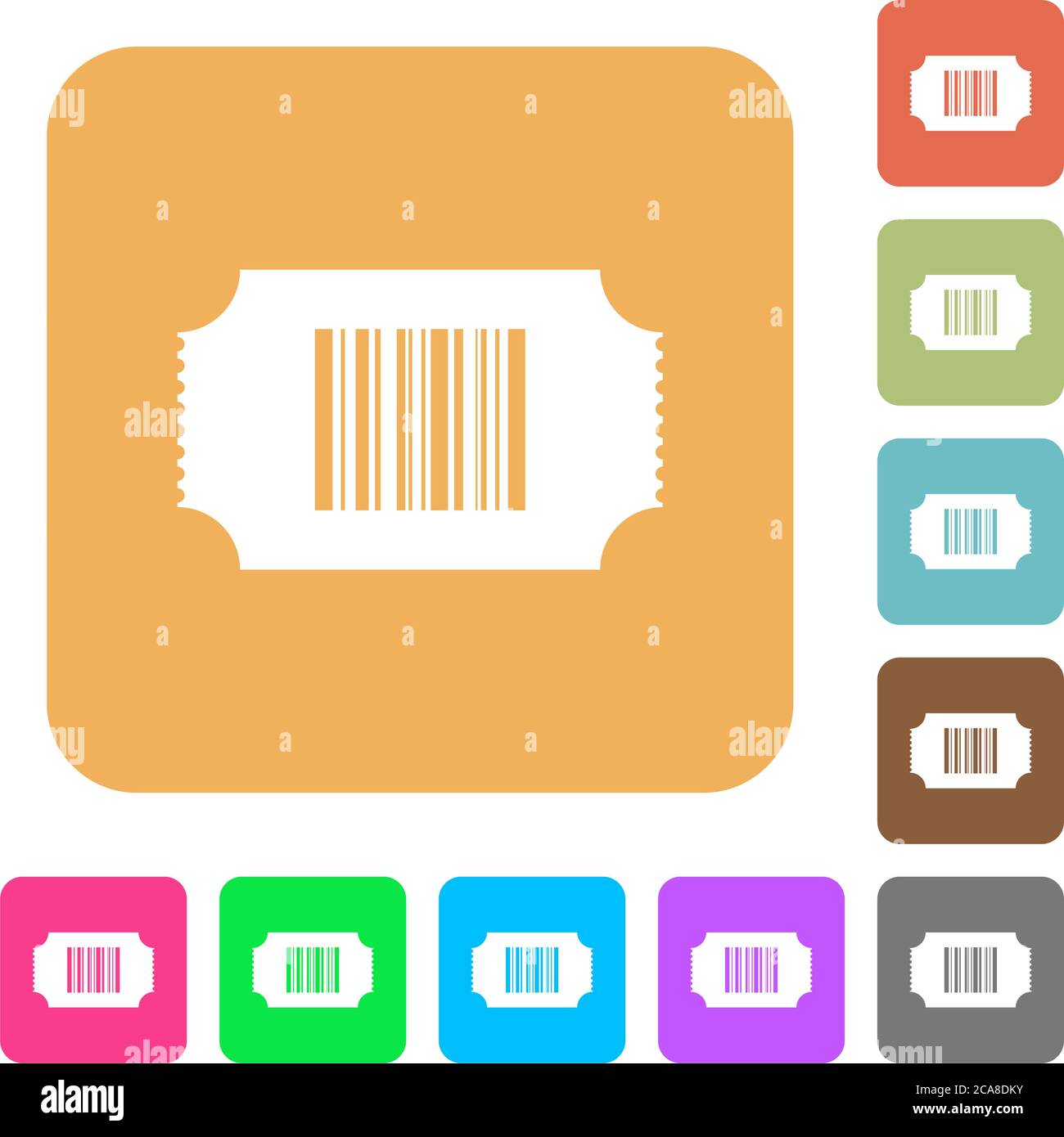 Ticket with barcode flat icons on rounded square vivid color ...