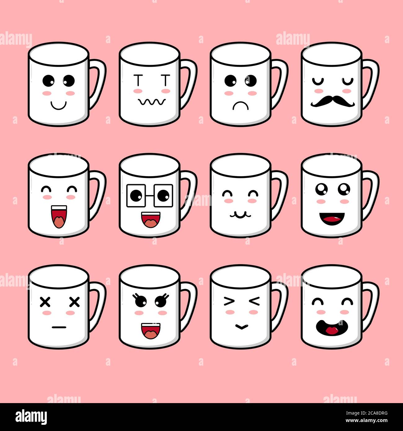 Cute Mug Character Collection. Vector cartoon illustration design ...
