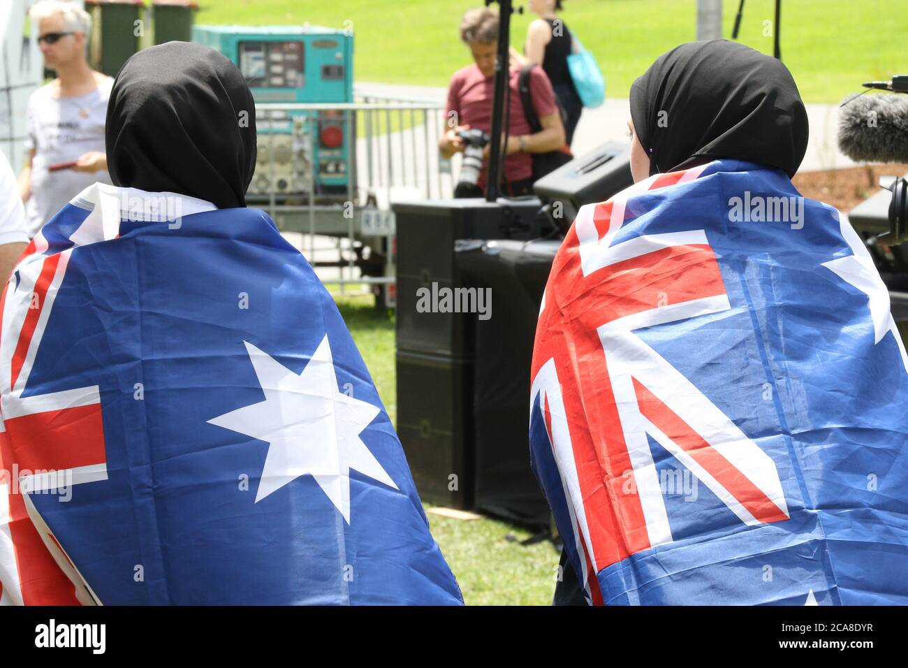 Two young Muslim women, representing Australian Muslim Youth, wrapped ...