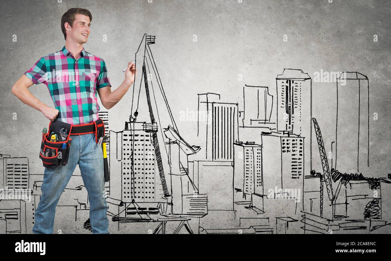 Guy engineer sketching his ideas Stock Photo - Alamy