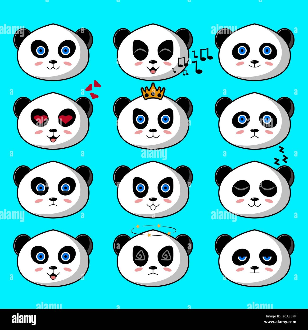 Cute panda mascot set collection. Vector cartoon illustration. Isolated ...