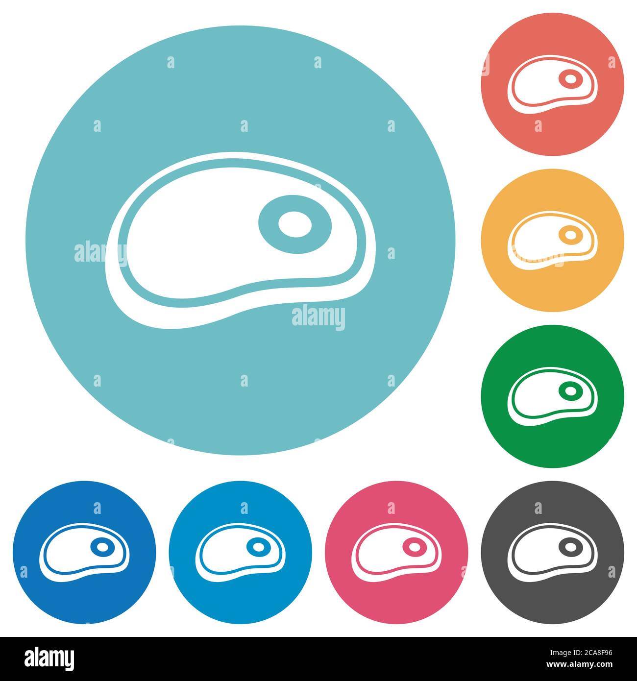 Steak flat white icons on round color backgrounds Stock Vector Image ...