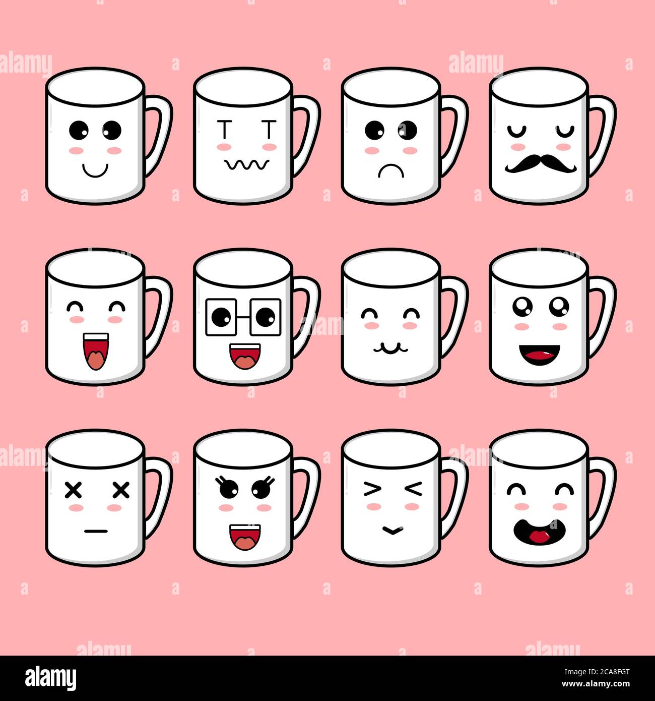 Cute Mug Character Collection. Vector cartoon illustration design ...