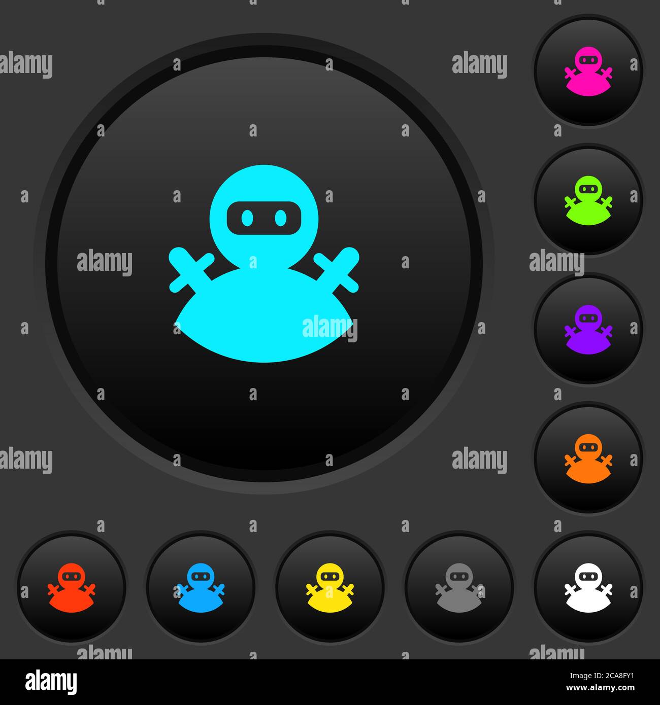 Ninja avatar dark push buttons with vivid color icons on dark grey ...