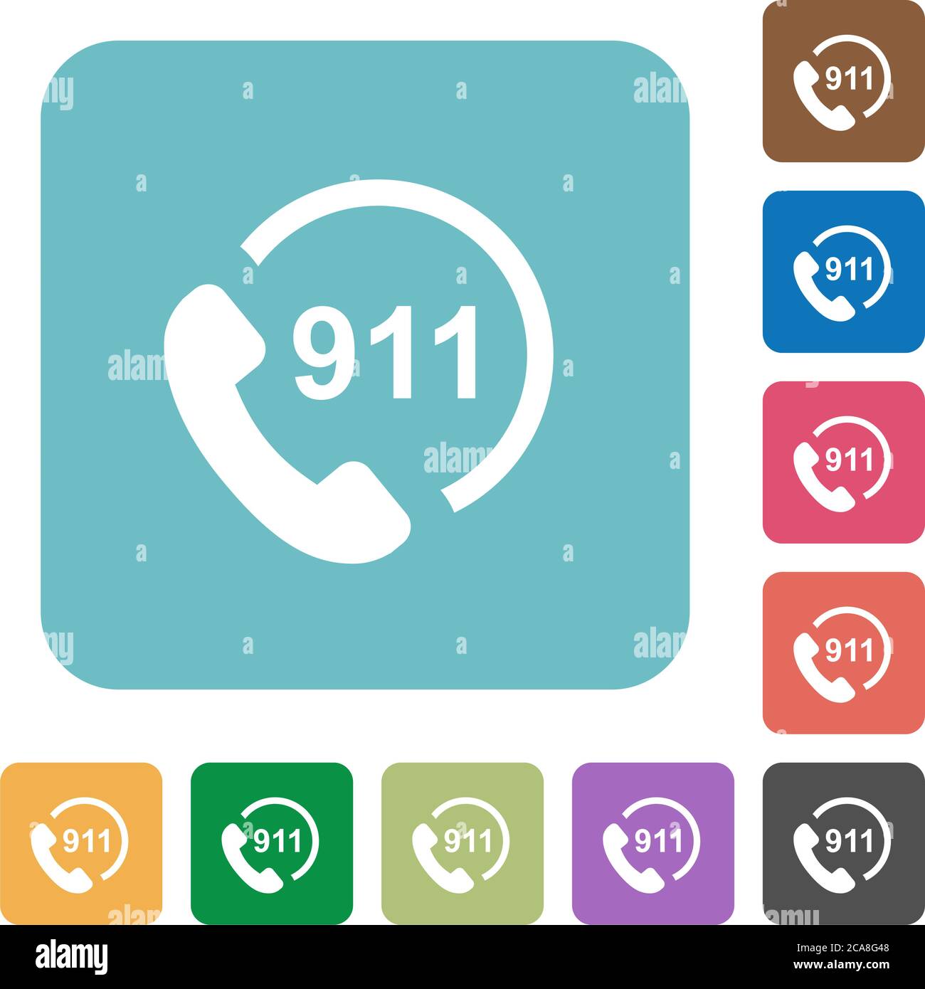 Emergency call 911 white flat icons on color rounded square backgrounds Stock Vector Image & Art ...