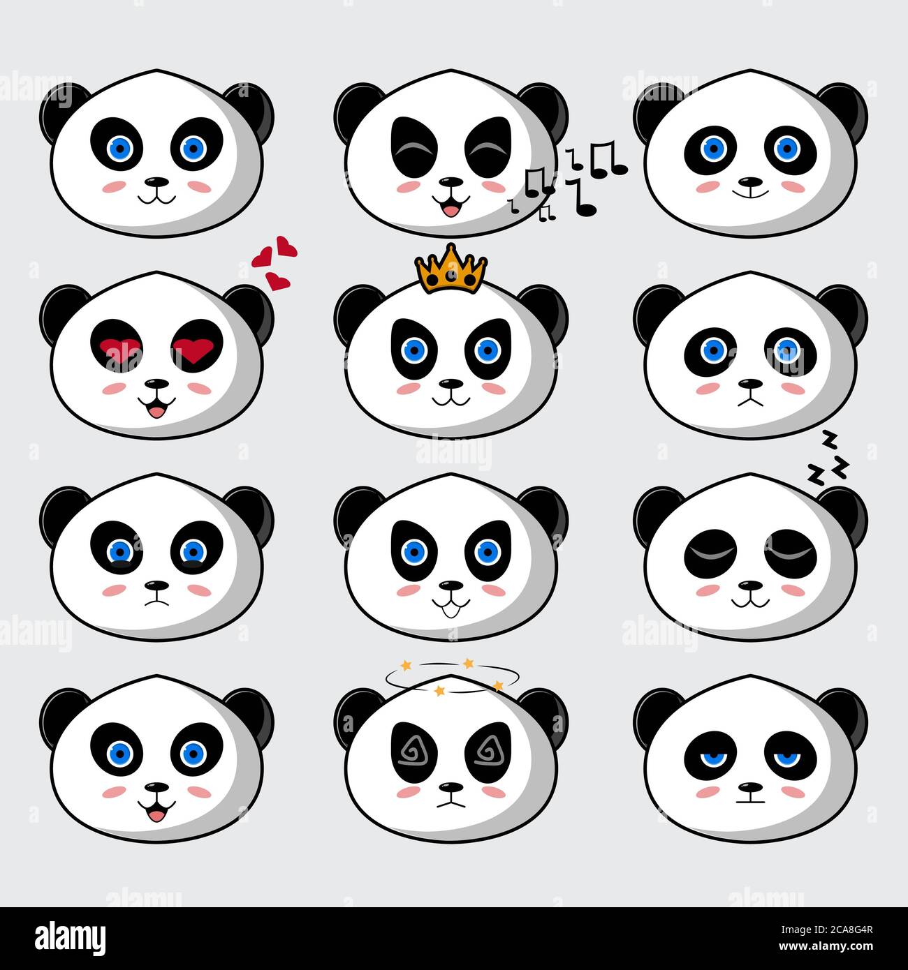 Cute panda mascot set collection. Vector cartoon illustration. Isolated ...
