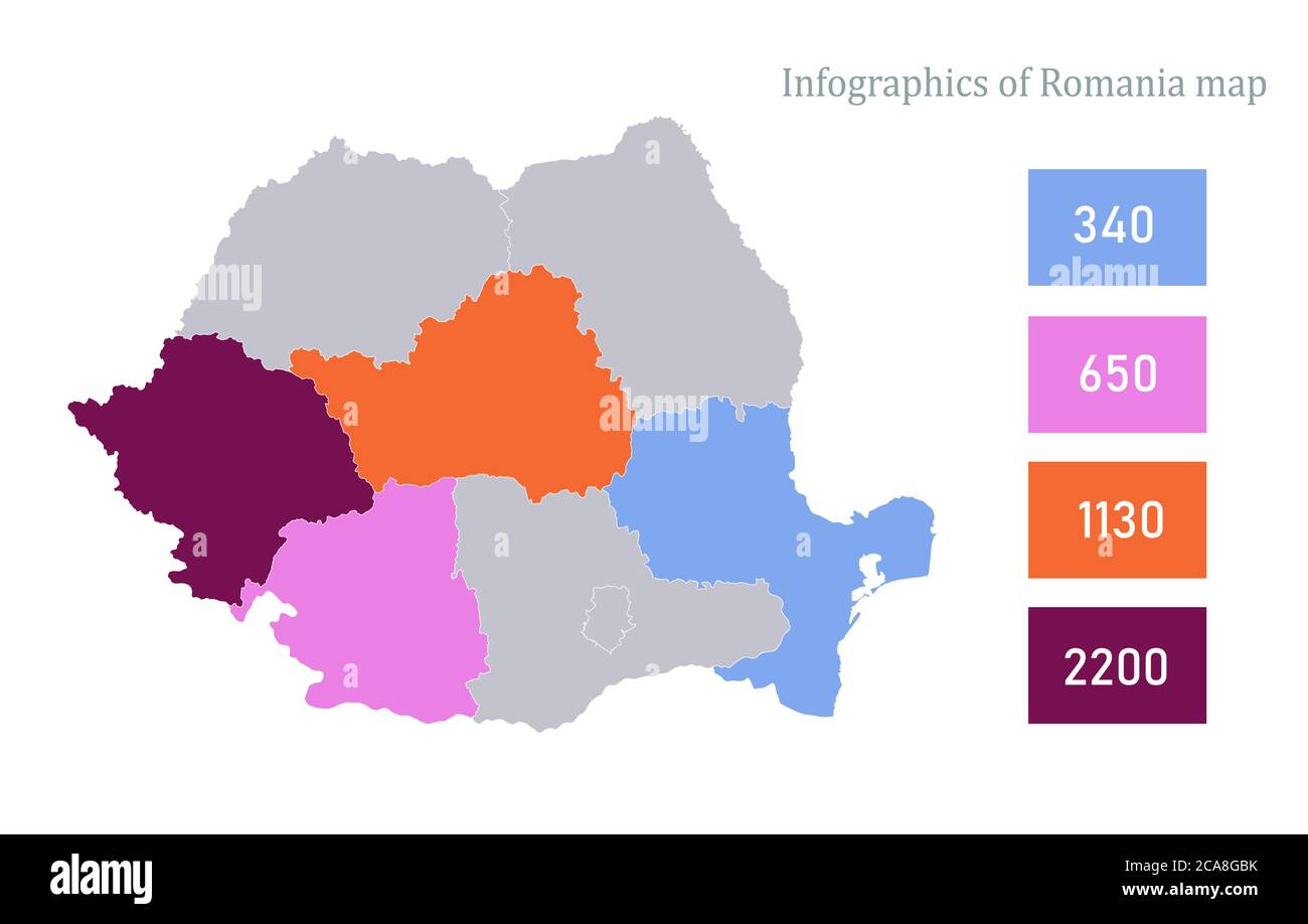 Infographics of Romania map, individual regions vector Stock Vector ...