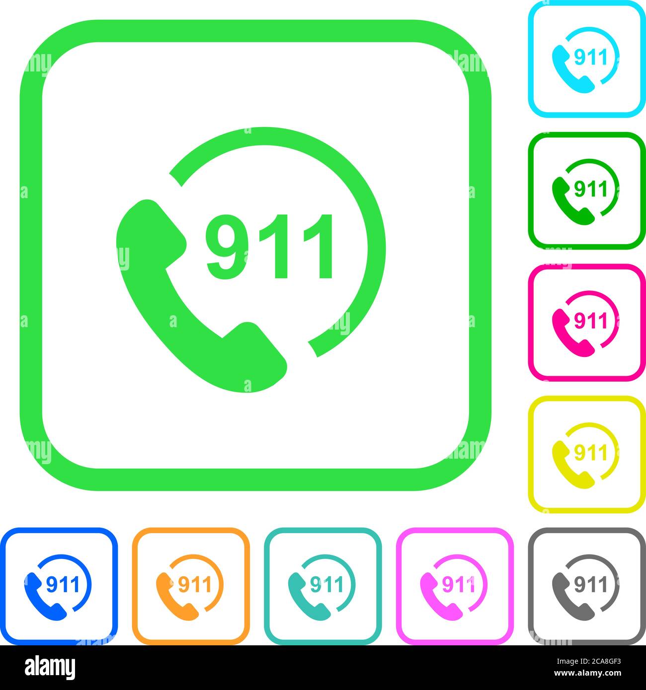 Emergency call 911 vivid colored flat icons in curved borders on white ...
