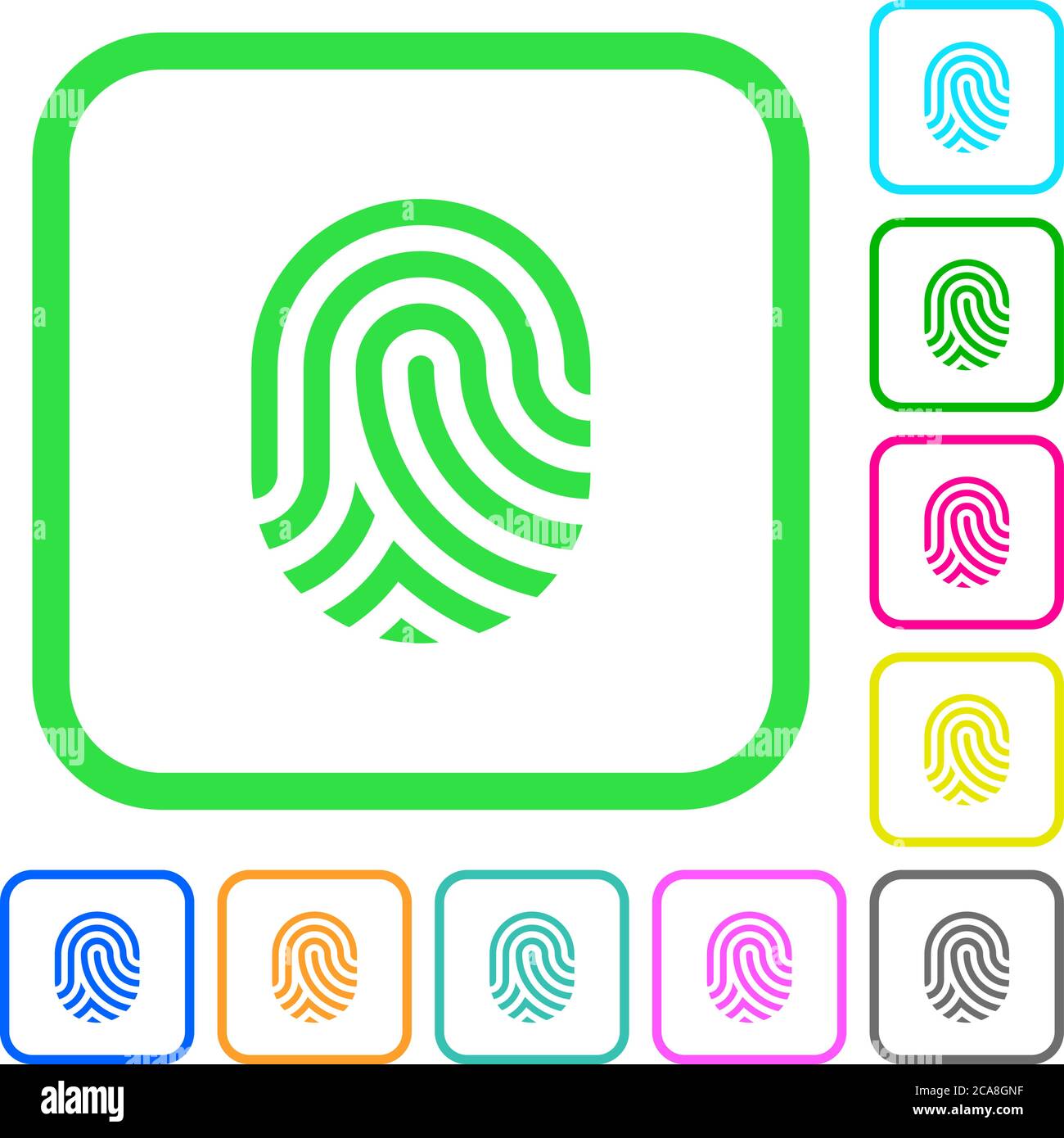 Fingerprint vivid colored flat icons in curved borders on white ...