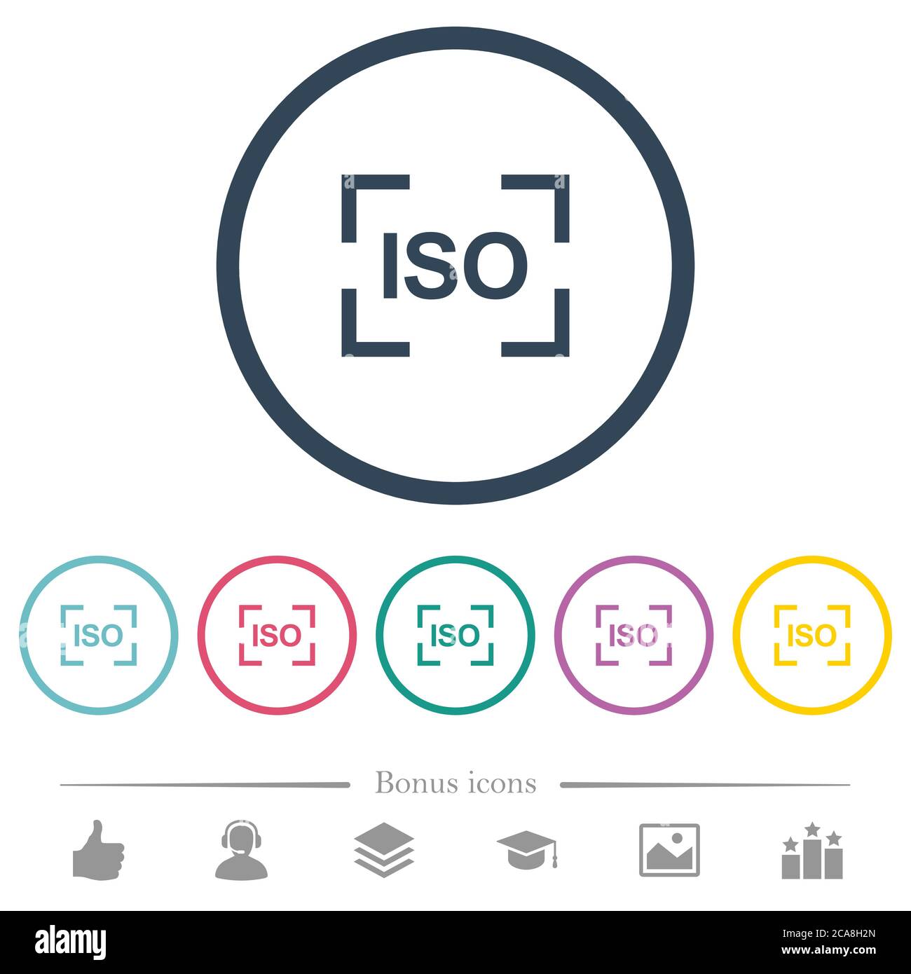 Camera iso speed setting flat color icons in round outlines. 6 bonus ...
