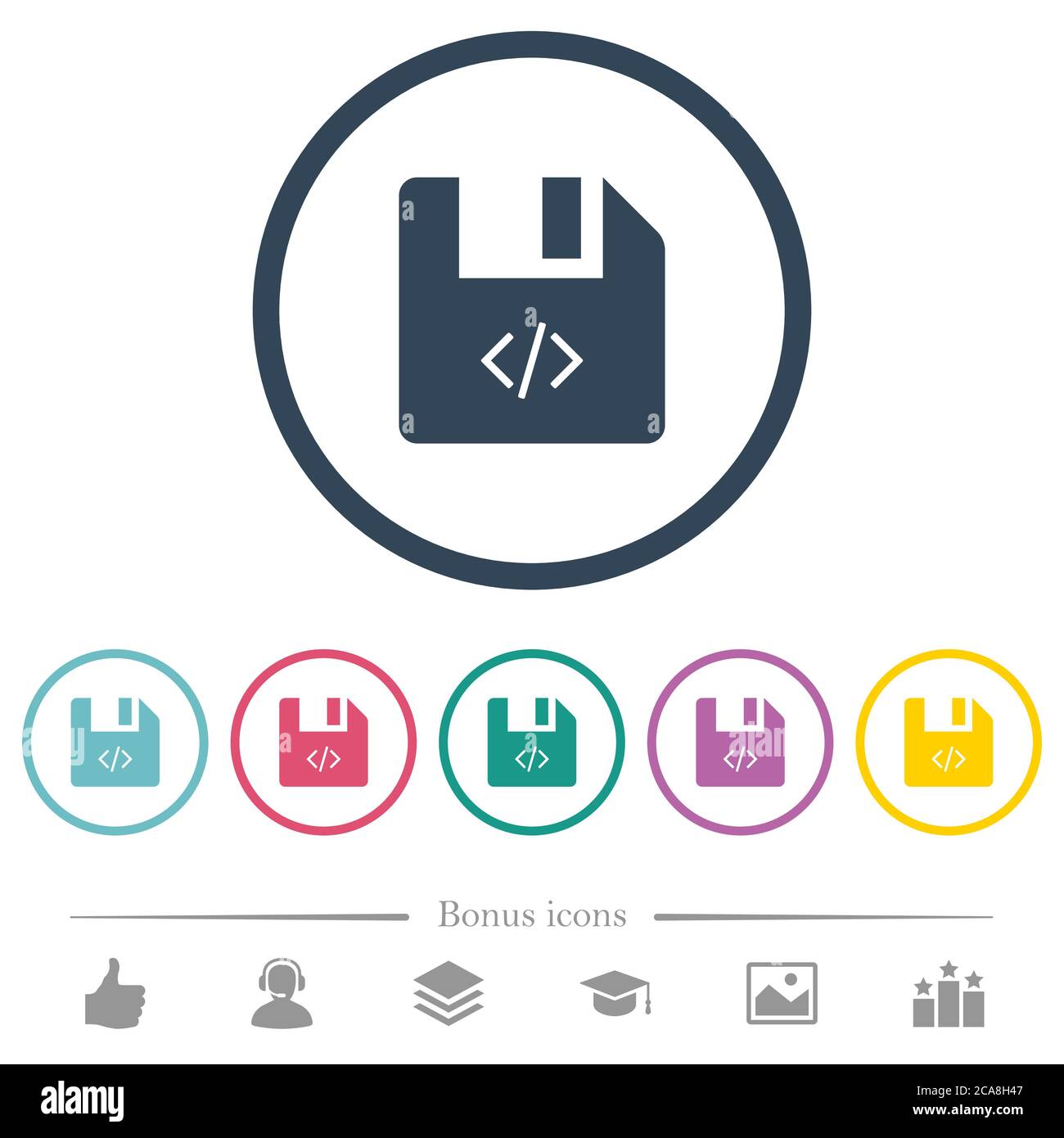 Script file flat color icons in round outlines. 6 bonus icons included ...