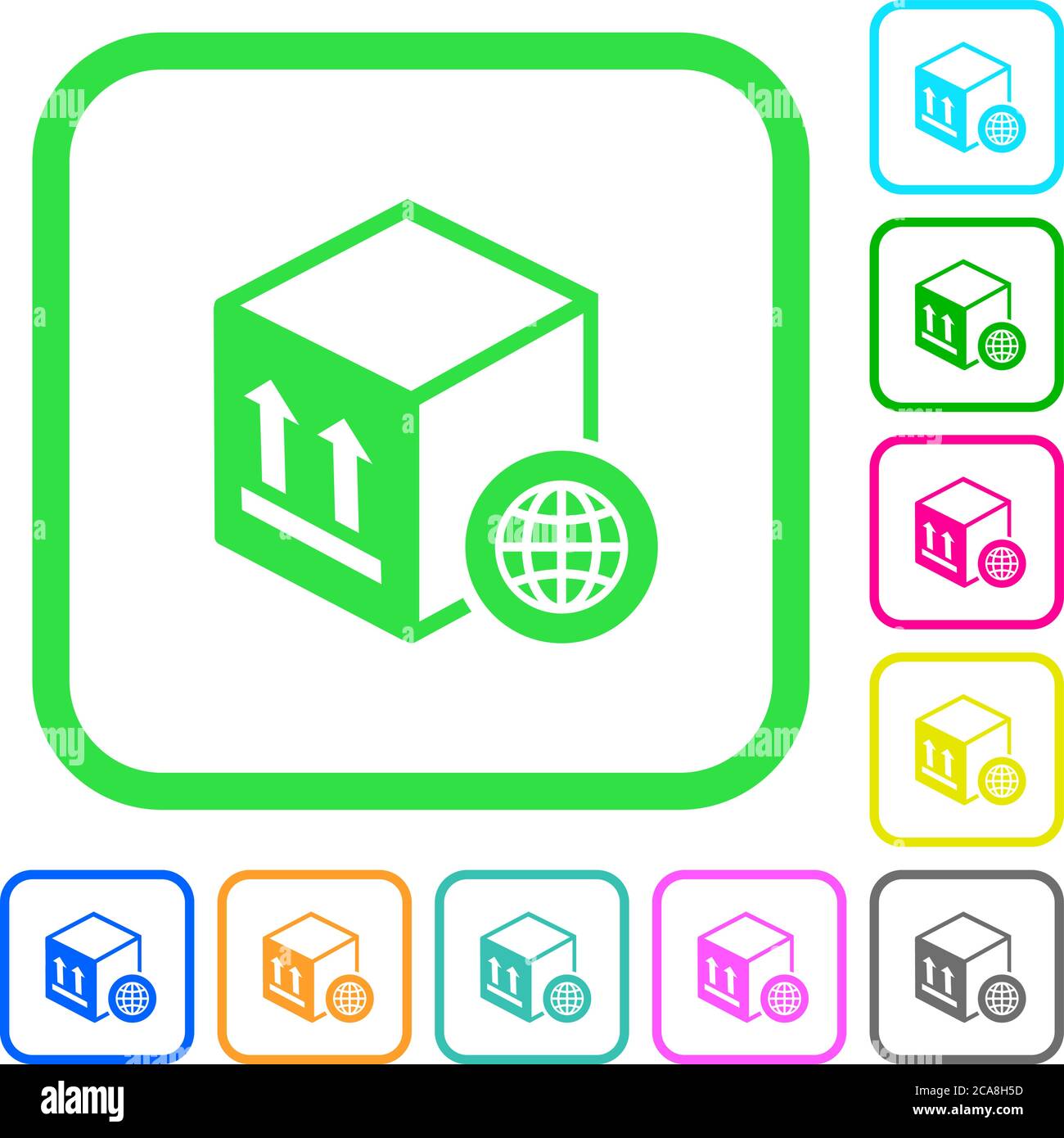 Worldwide package transportation vivid colored flat icons in curved ...
