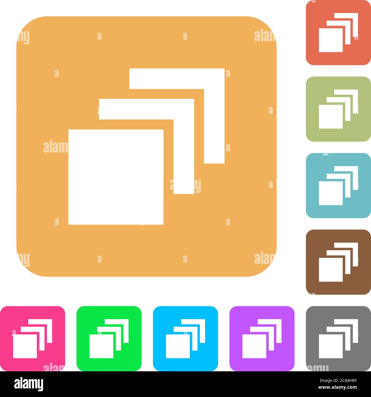 Multiple canvases flat icons on rounded square vivid color backgrounds ...