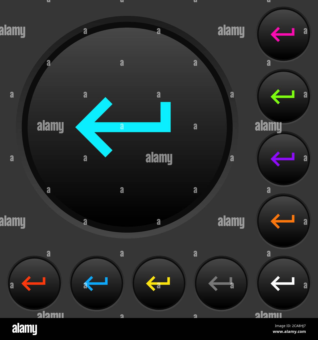 Keyboard return dark push buttons with vivid color icons on dark grey background Stock Vector ...