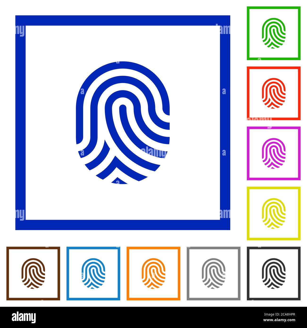 Fingerprint flat color icons in square frames on white background Stock ...