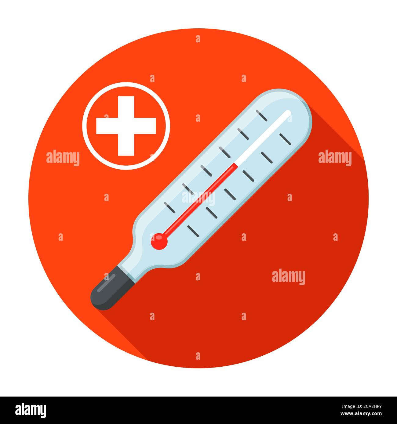 thermometer for measuring temperature to a person. icon on the red ...