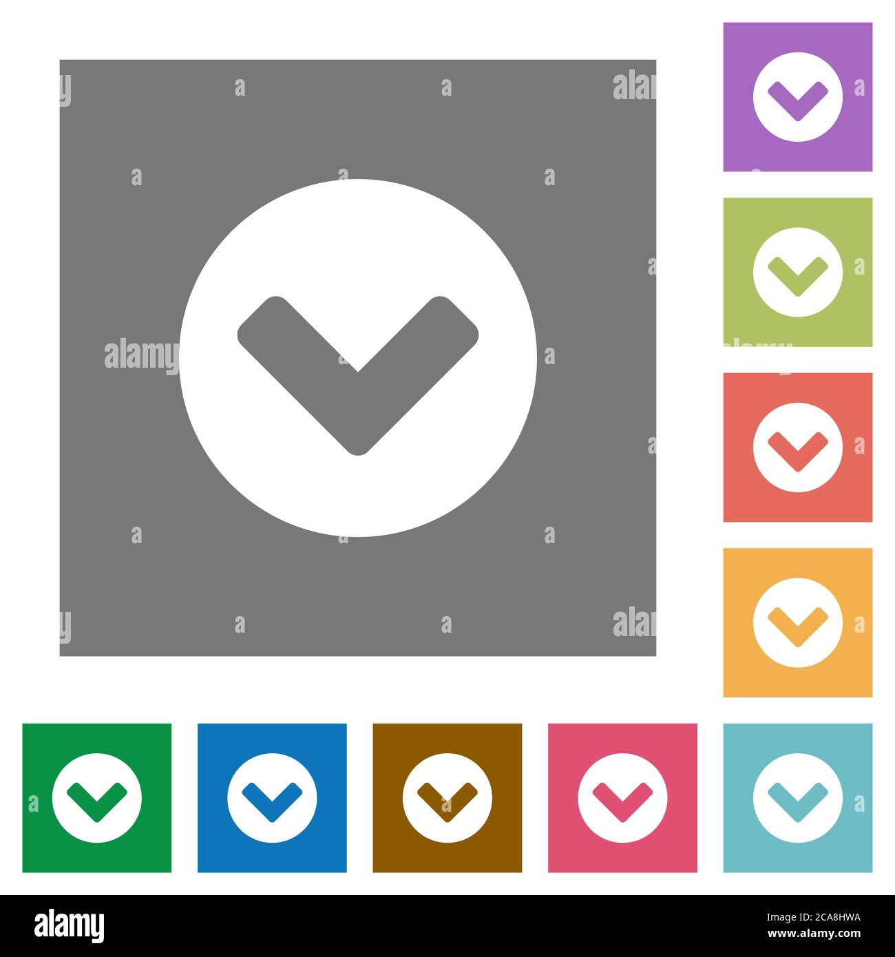 Chevron down flat icons on simple color square backgrounds Stock Vector ...