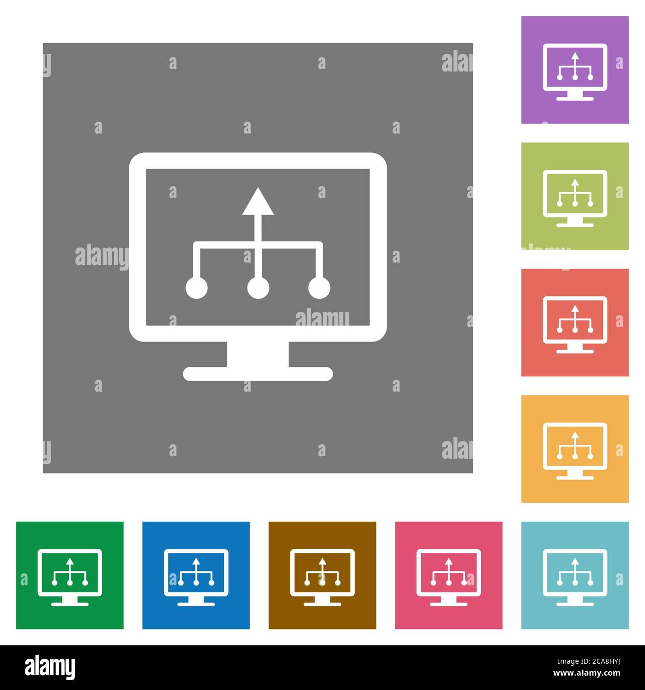 TV select source flat icons on simple color square backgrounds Stock ...