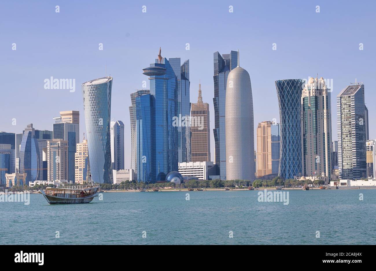 DOHA, CAPITAL OF QATAR. SIGHTSEEING THE CITY CENTRE. PANORAMIC VIEW ...