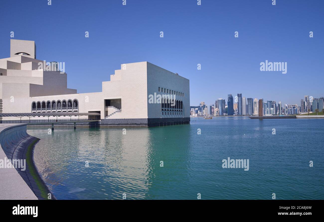 DOHA, CAPITAL OF QATAR. SIGHTSEEING THE CITY CENTRE. PANORAMIC VIEW ...
