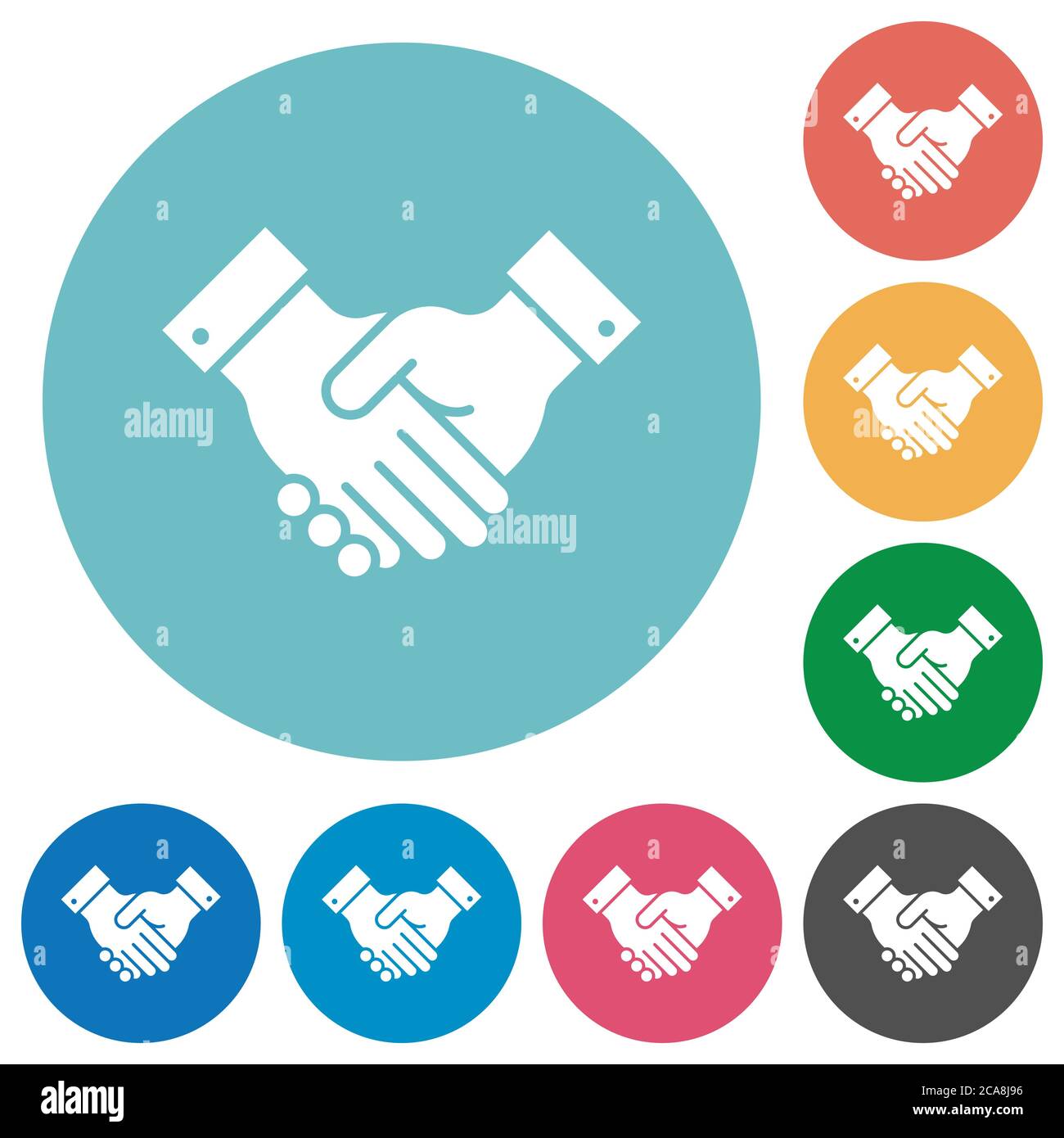 Partnership flat white icons on round color backgrounds Stock Vector ...