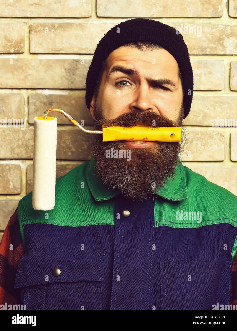 bearded painter man, long beard, brutal caucasian hipster with ...