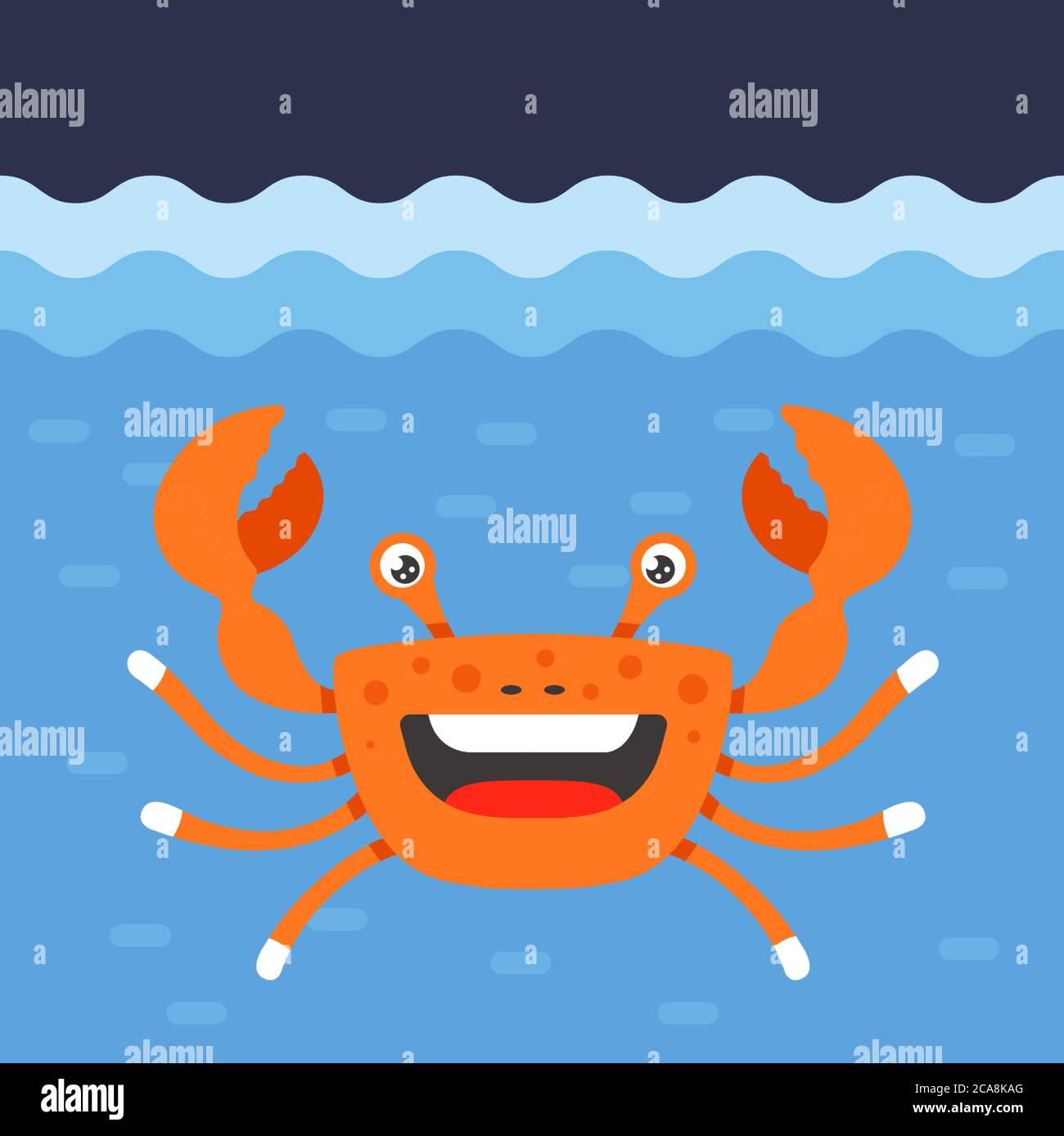 cheerful orange crab under sea water. flat character vector ...