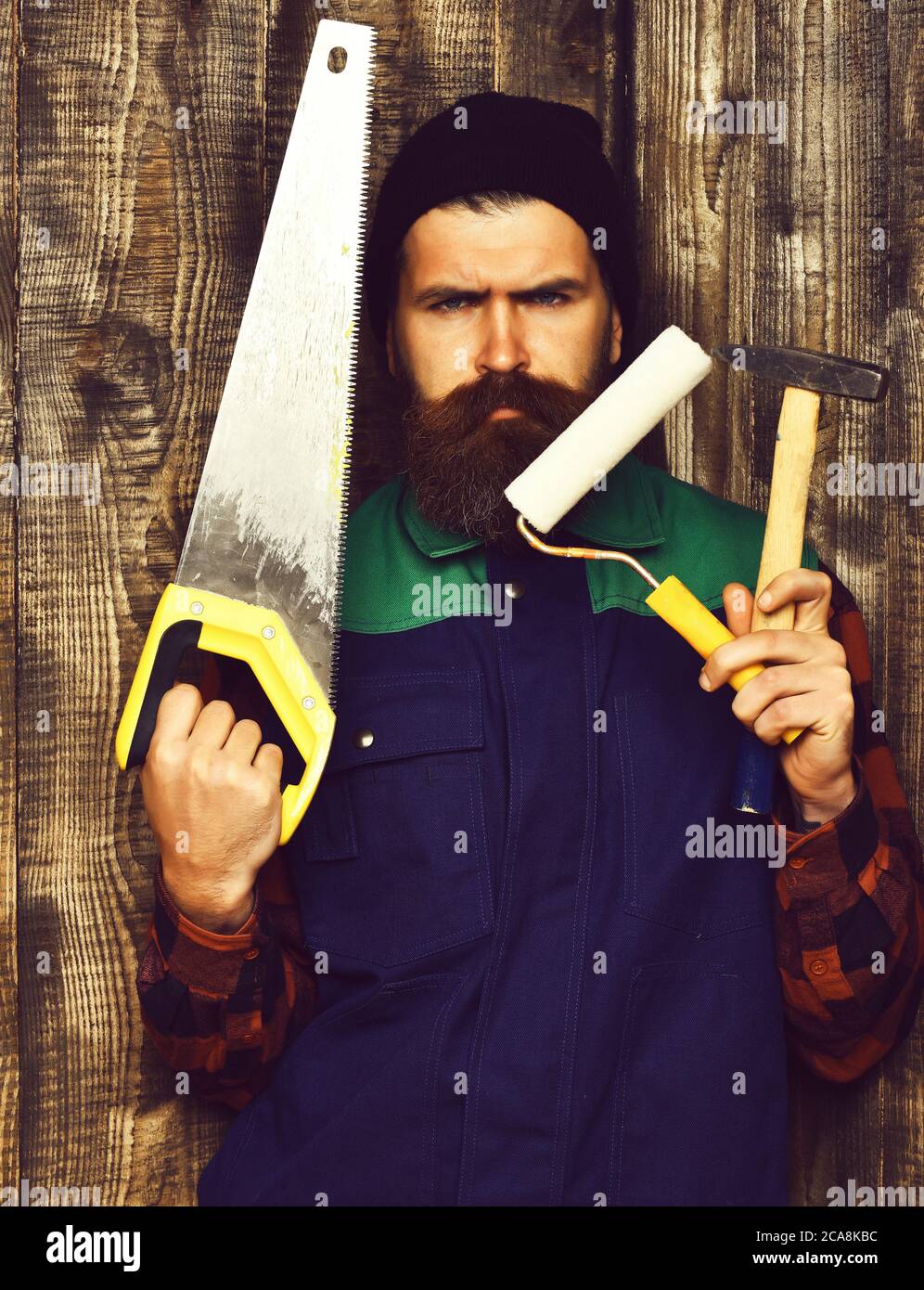 bearded man, long beard, brutal caucasian hipster with moustache ...