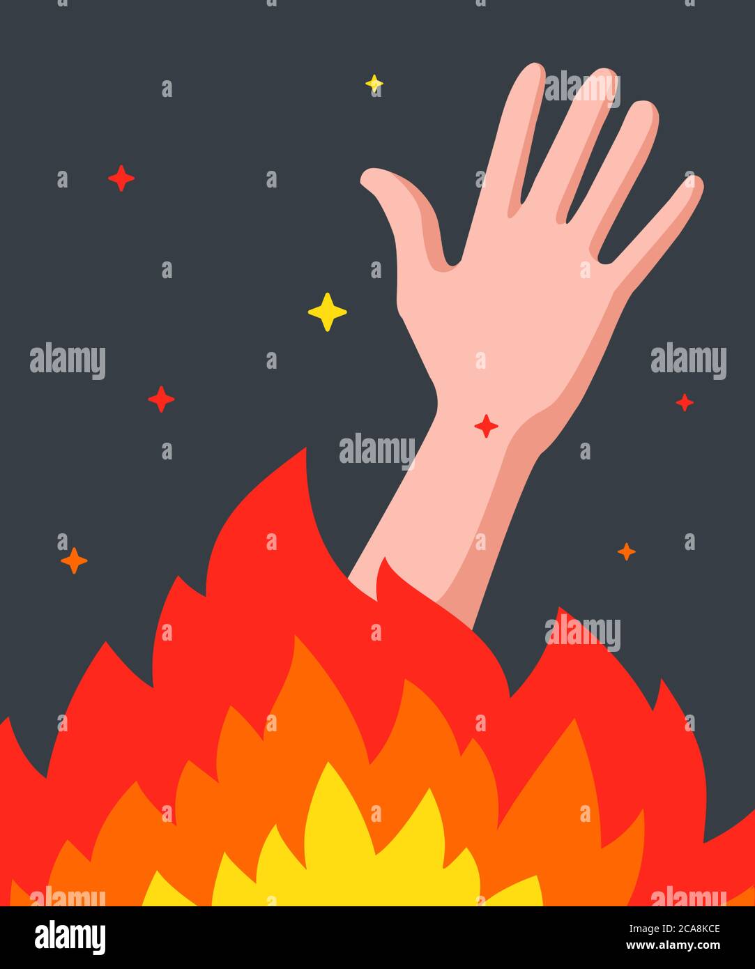 man burns in a fire. ask for help. flat vector illustration Stock ...