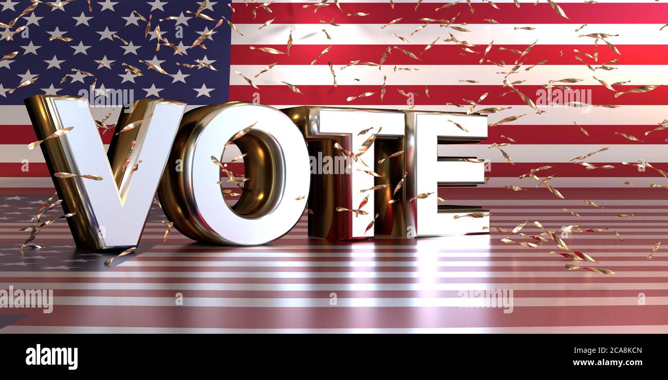 Silver Word Vote on the American flag with shiny confetti, American ...