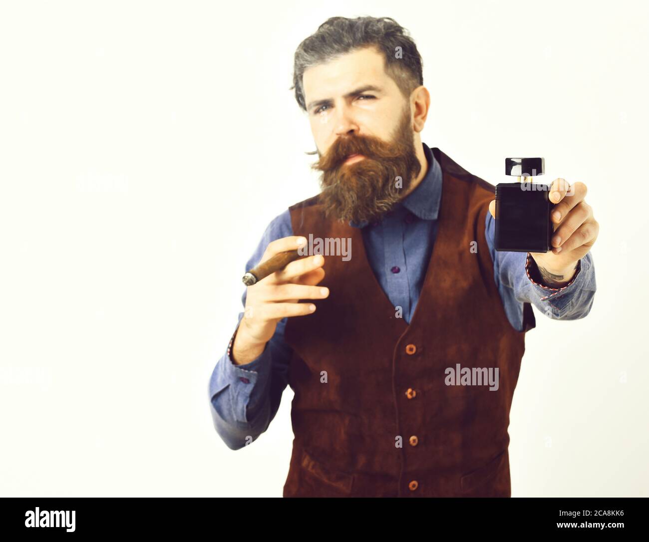 bearded man, long beard, brutal caucasian hipster with moustache ...