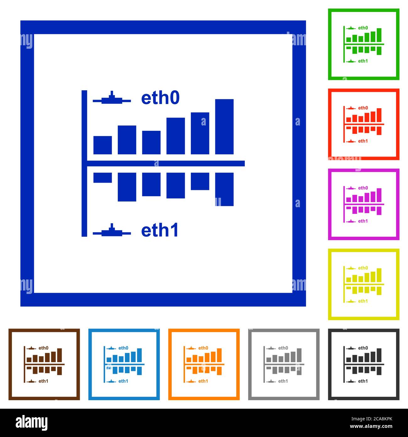 Network statistics flat color icons in square frames on white ...