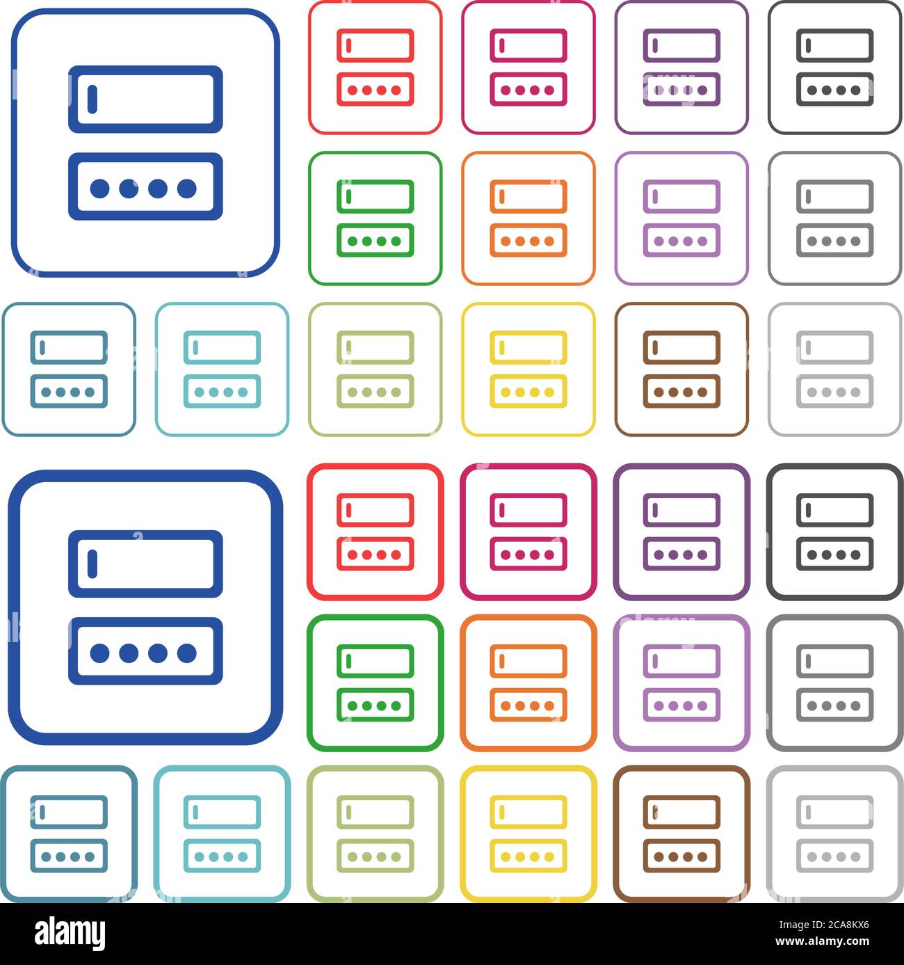 Entering login name and password color flat icons in rounded square ...