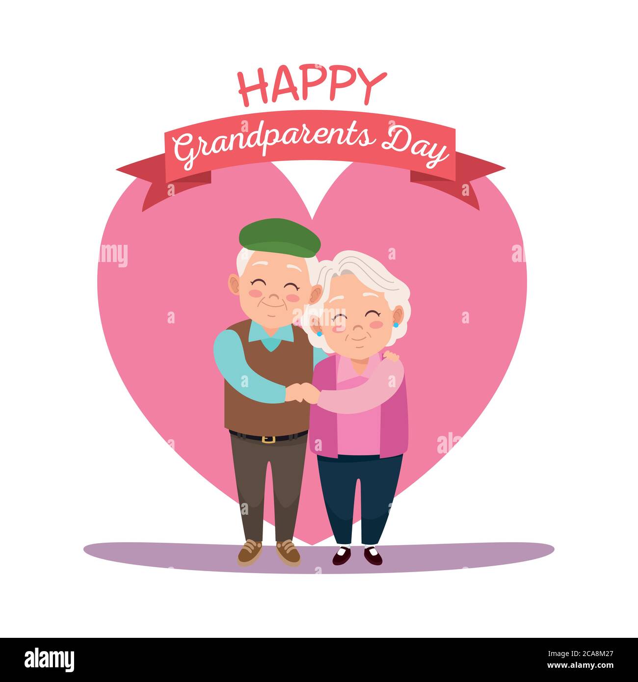 happy grandparents day card with old couple in heart vector ...