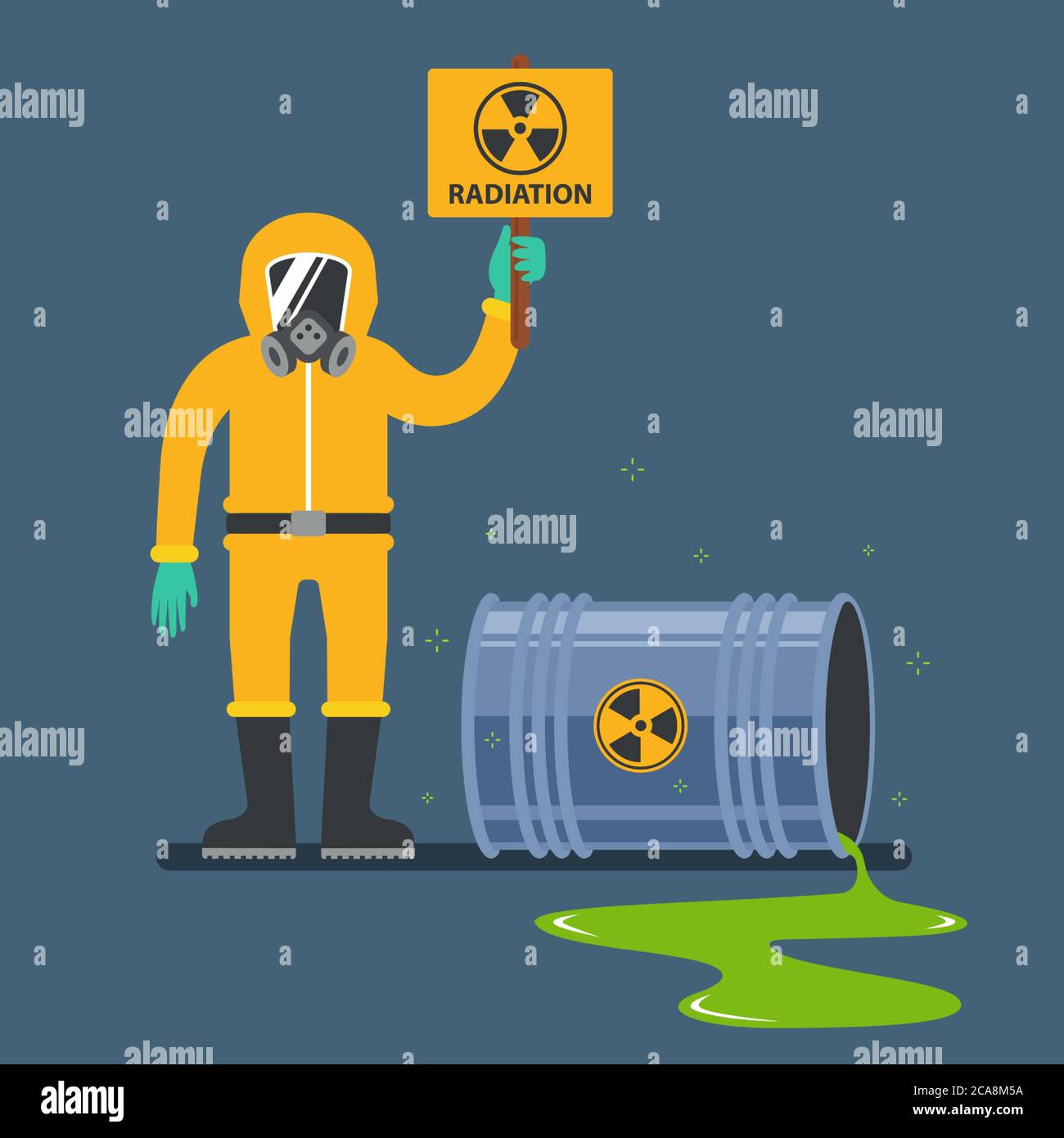 accidents with nuclear waste. man in a protective suit holding a ...