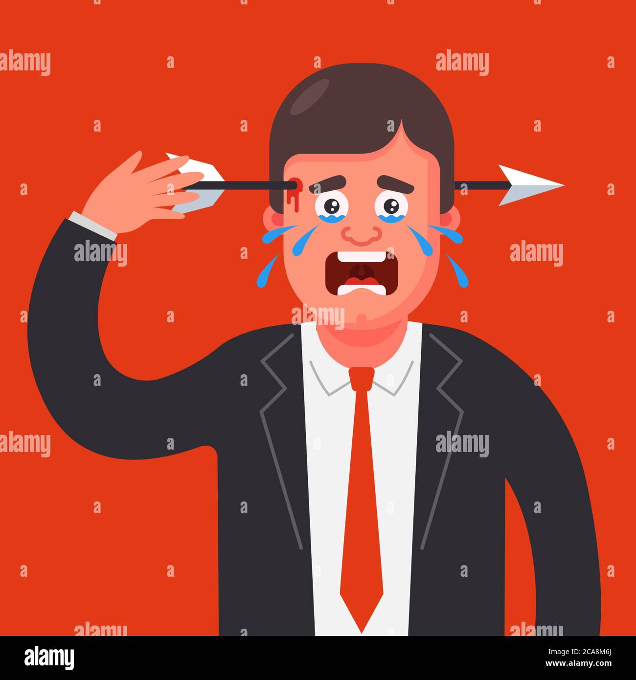a man was hit with a bow arrow. miss in work. Flat vector illustration ...