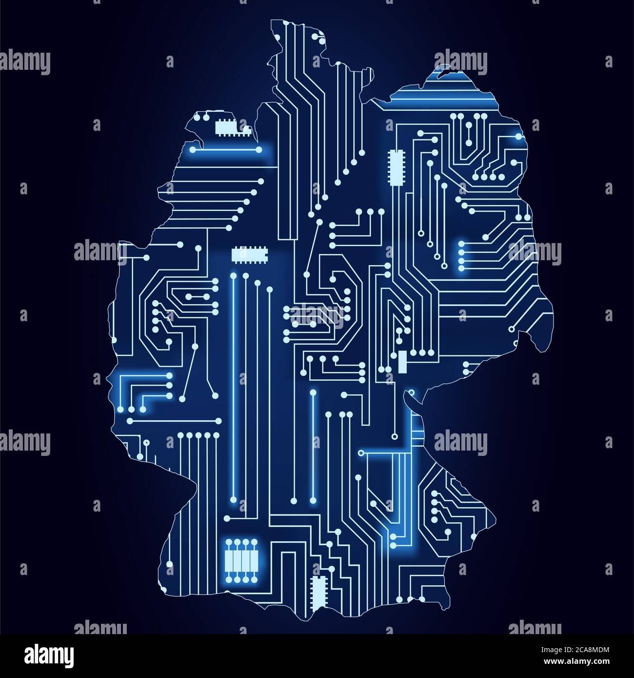 Contour map of Germany with a technological electronics circuit Stock ...