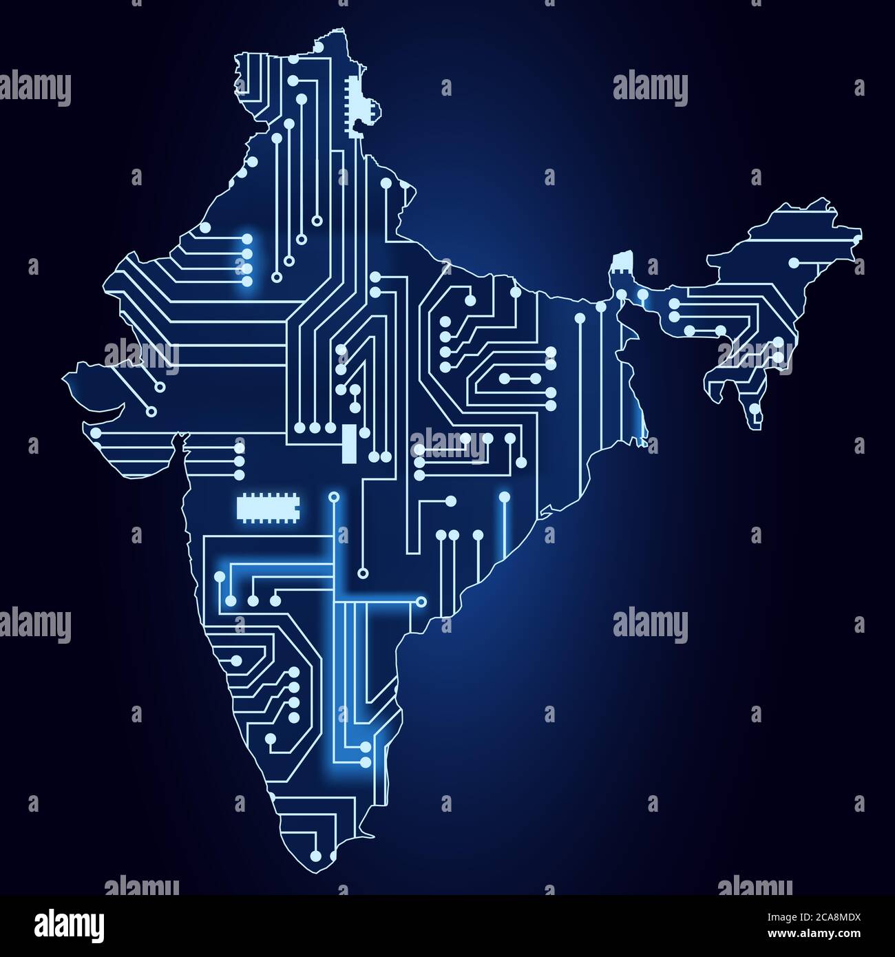 Contour map of India with a technological electronics circuit Stock ...