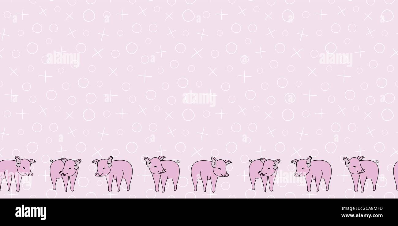 Sweet Pig Border horizontal Seamless pattern with subtle white marks on ...