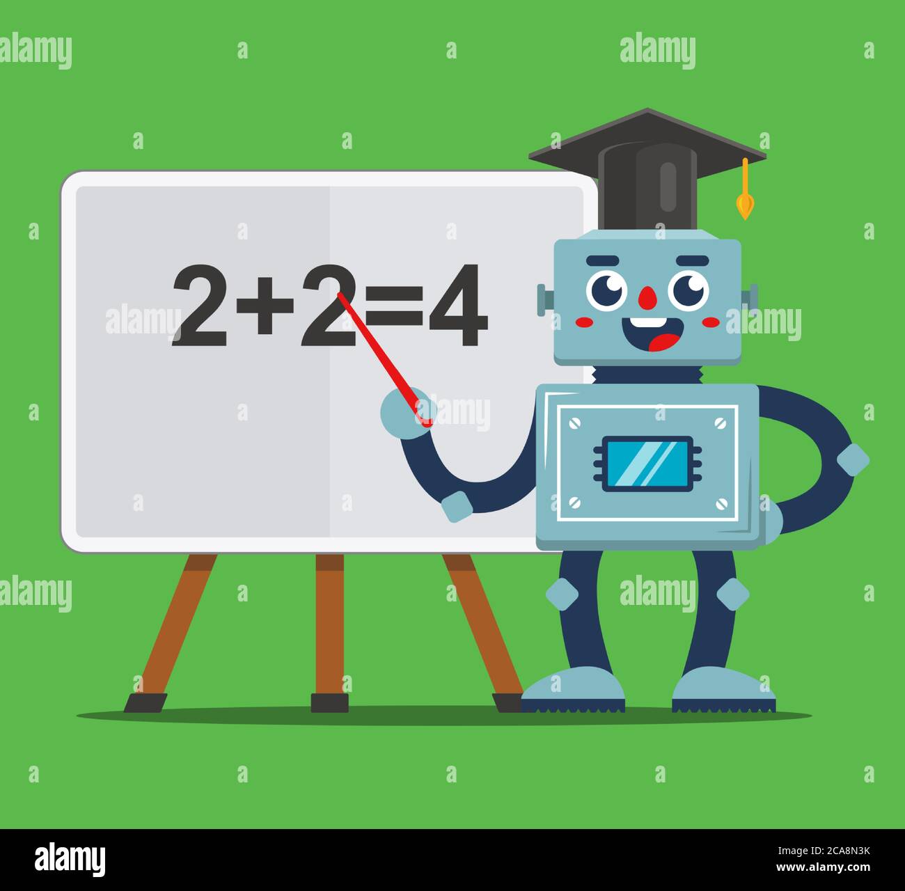 Robot teacher teaches children in the classroom. school of the future ...