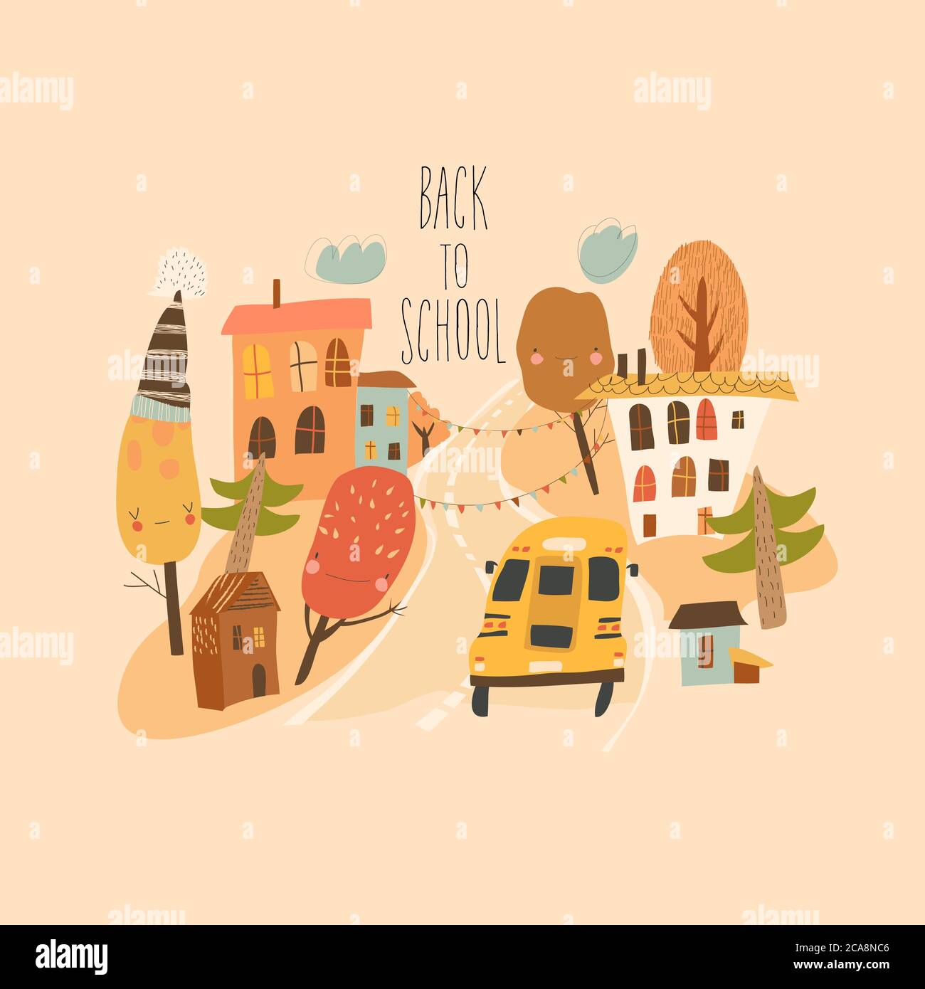 Rural road yellow school bus Stock Vector Images - Alamy