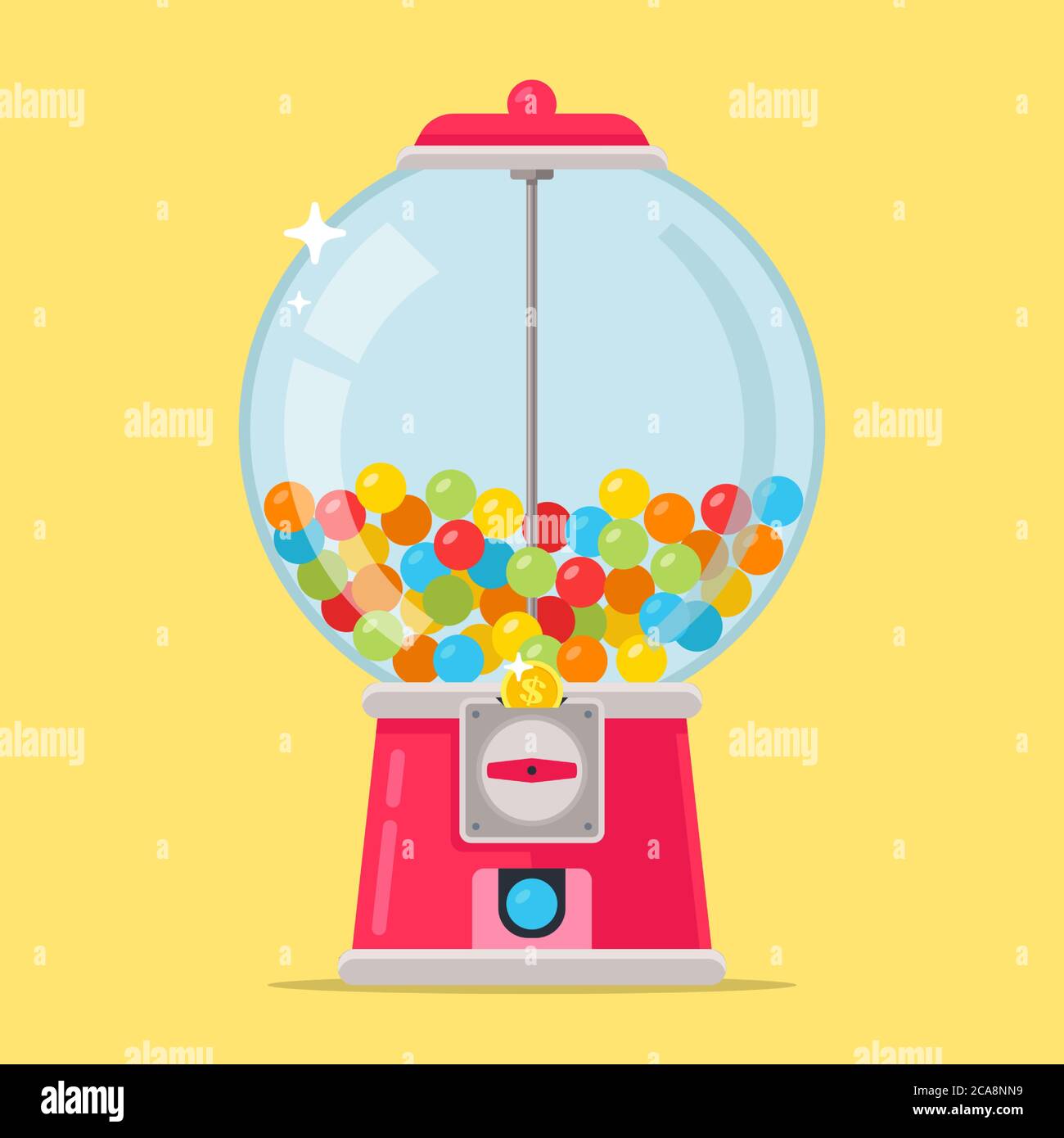 pink candy machine for kids. multi-colored chewing balls. flat vector ...