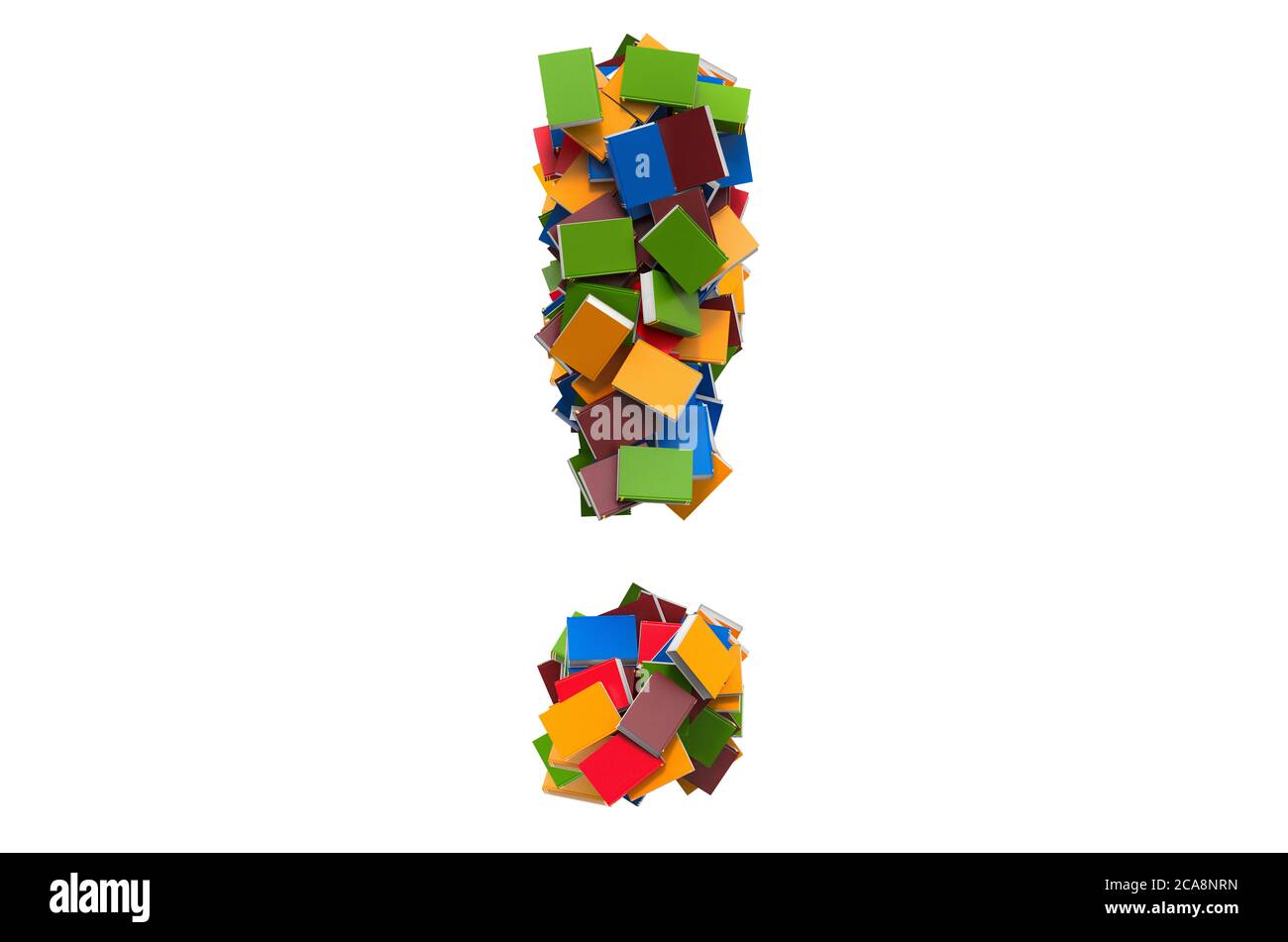 Exclamation mark from colored books. 3D rendering isolated on white ...