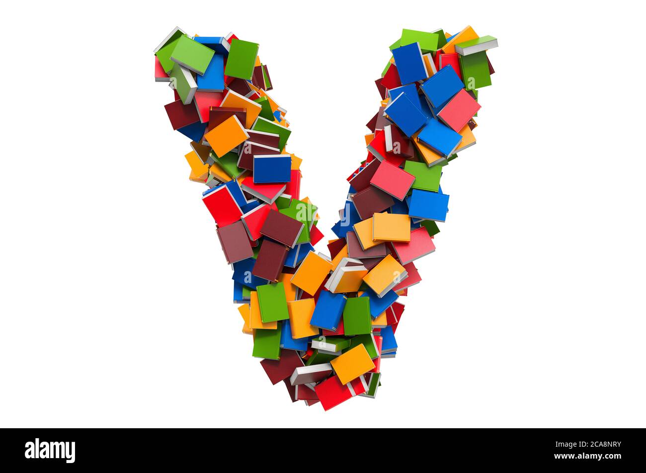 Letter V from colored books. 3D rendering isolated on white background ...