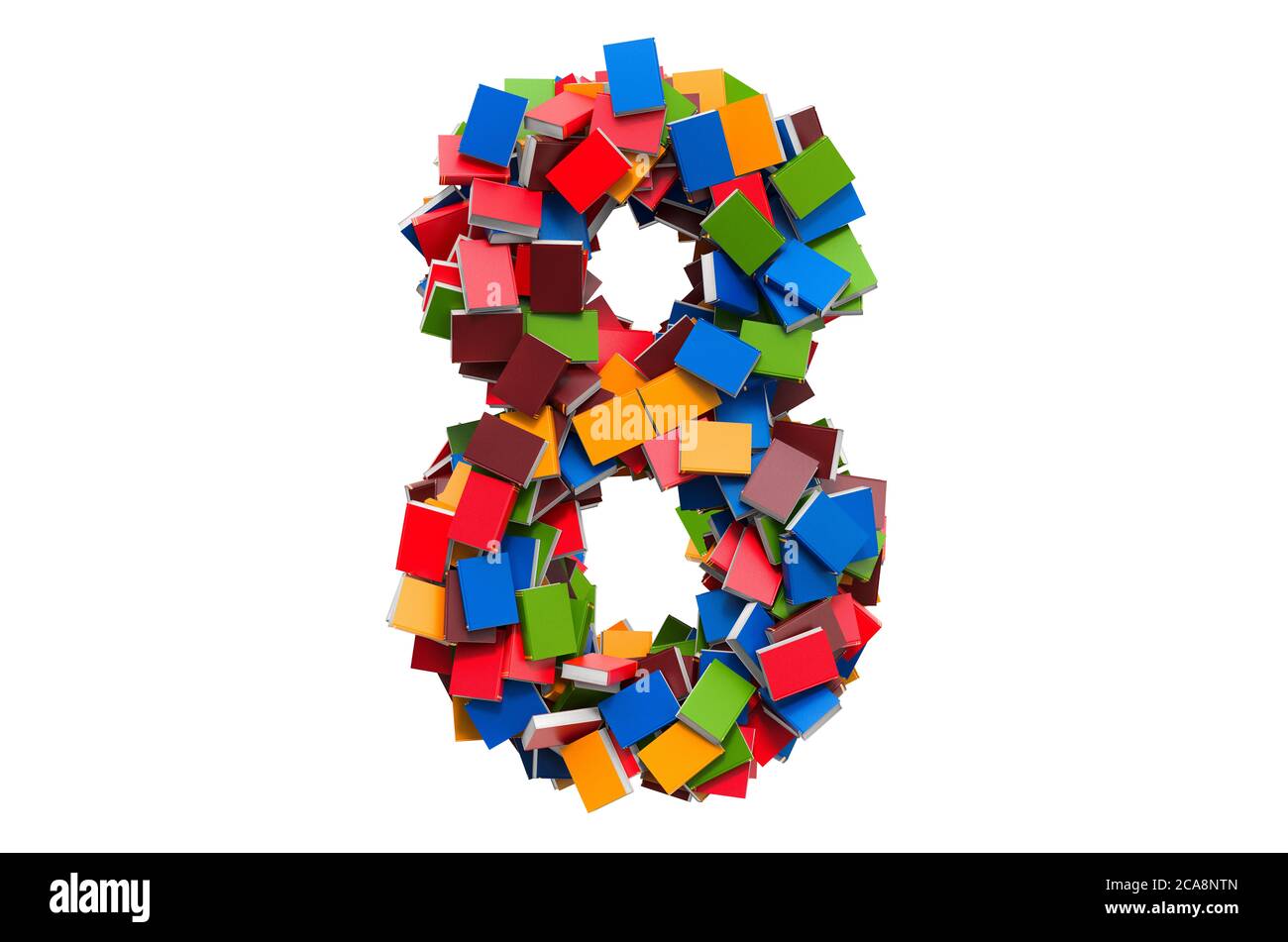 Number 8 from colored books. 3D rendering isolated on white background ...