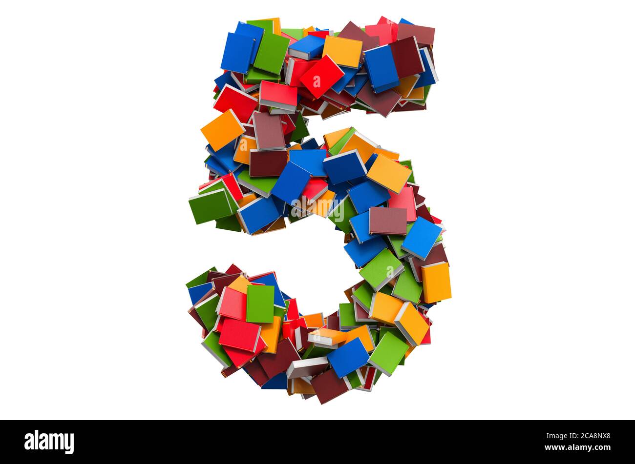 Number 5 from colored books. 3D rendering isolated on white background ...