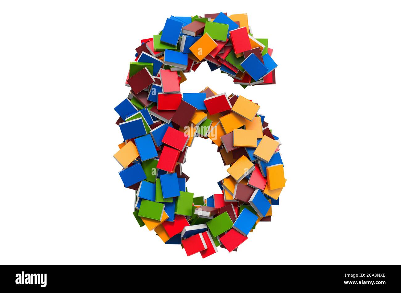 Number 6 from colored books. 3D rendering isolated on white background ...