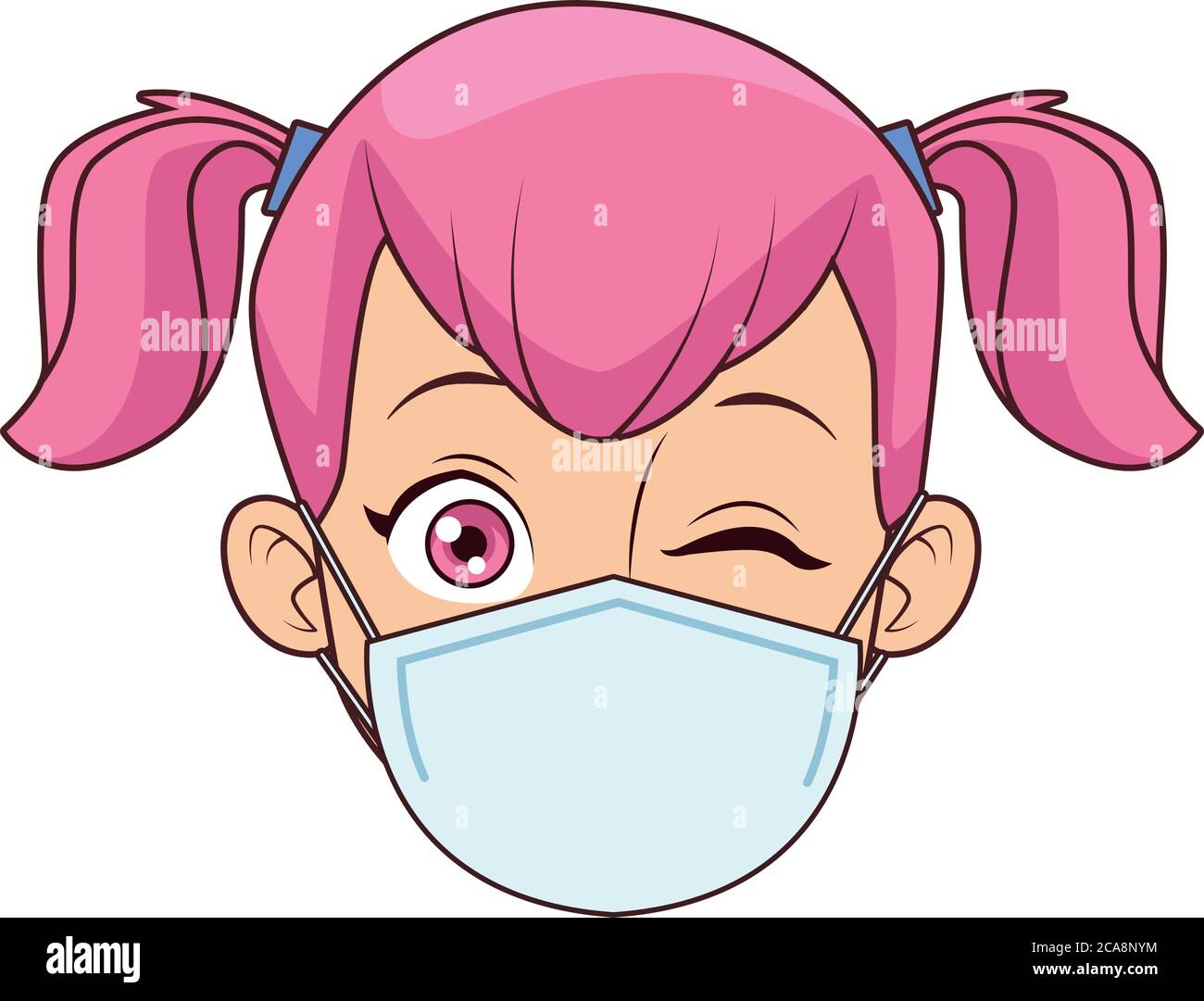 little girl wearing medical mask head character vector illustration ...